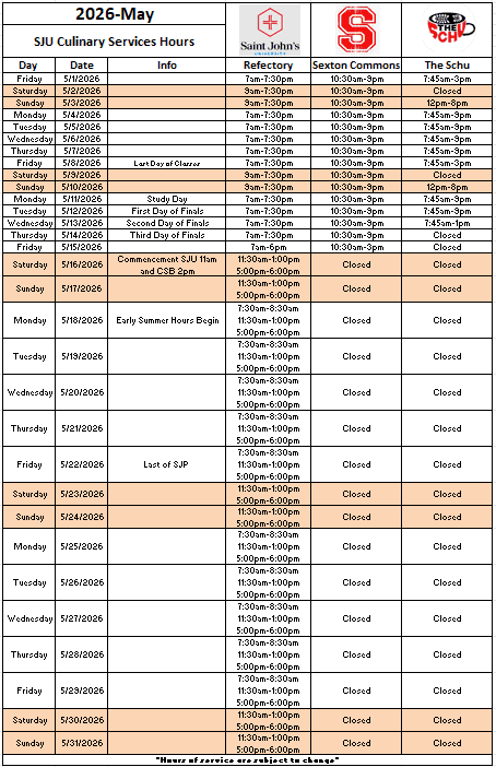 SJU Where to eat on campus | SJU Culinary Services